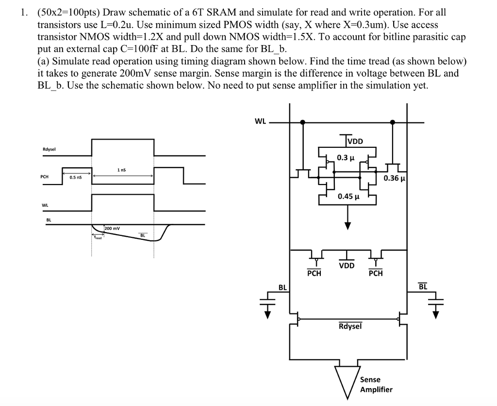 1. (50x2-100pts) Draw schematic of a 6T SRAM and | Chegg.com