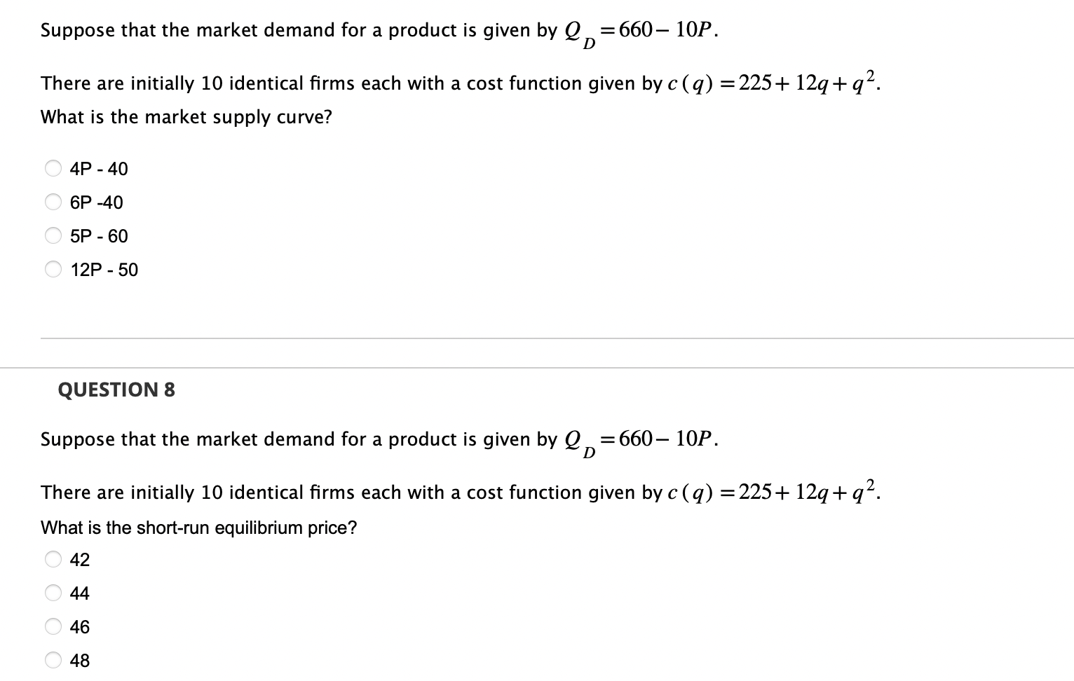 Solved Suppose that the market demand for a product is given | Chegg.com