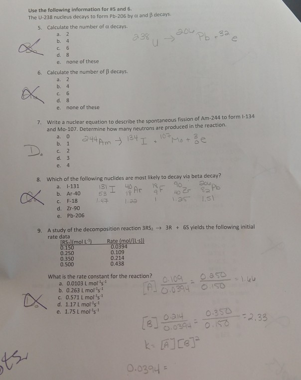 Solved 238 Pb 132 Use the following information for #5 and | Chegg.com