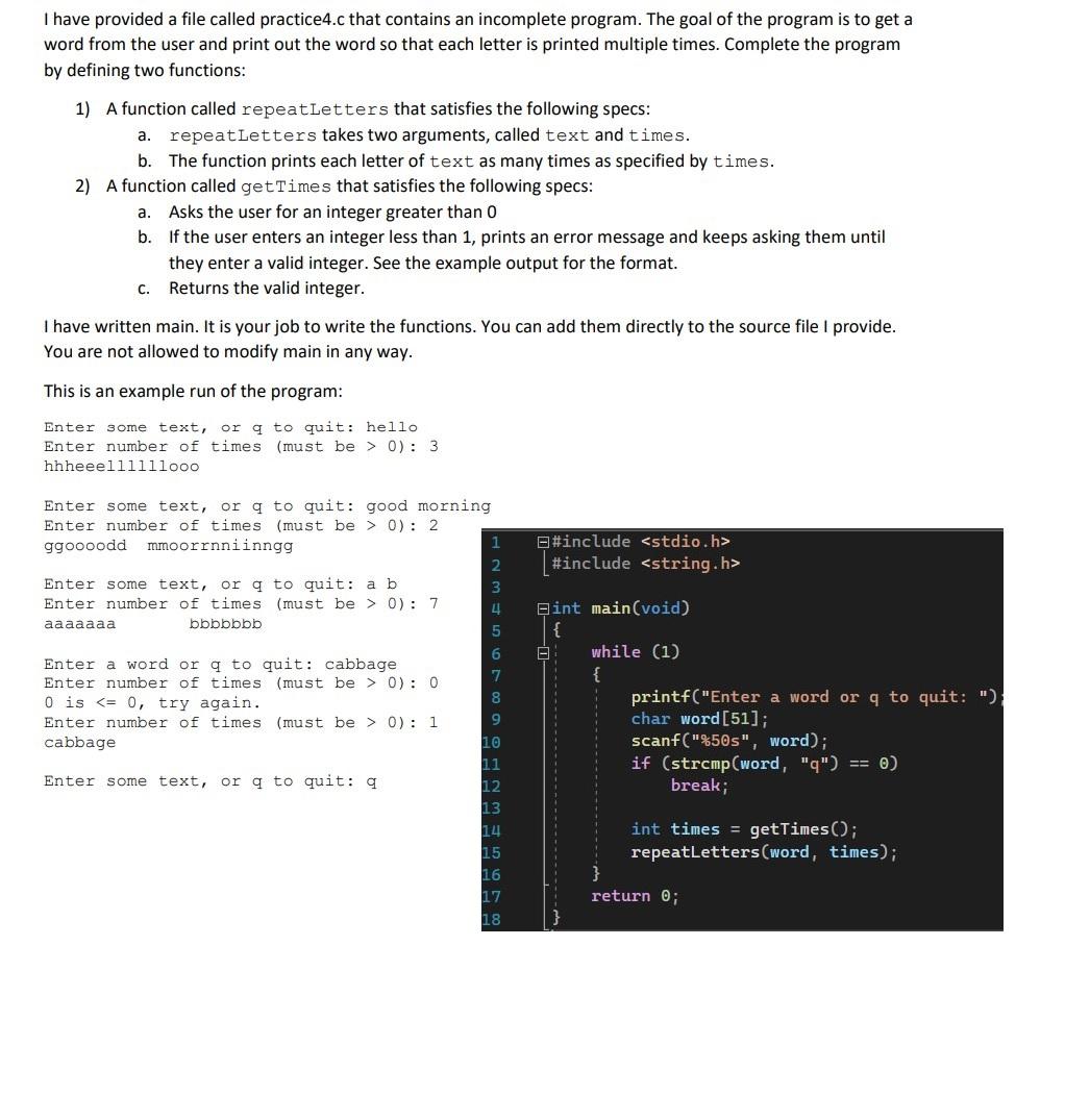 Solved I have provided a file called practice4.c that | Chegg.com