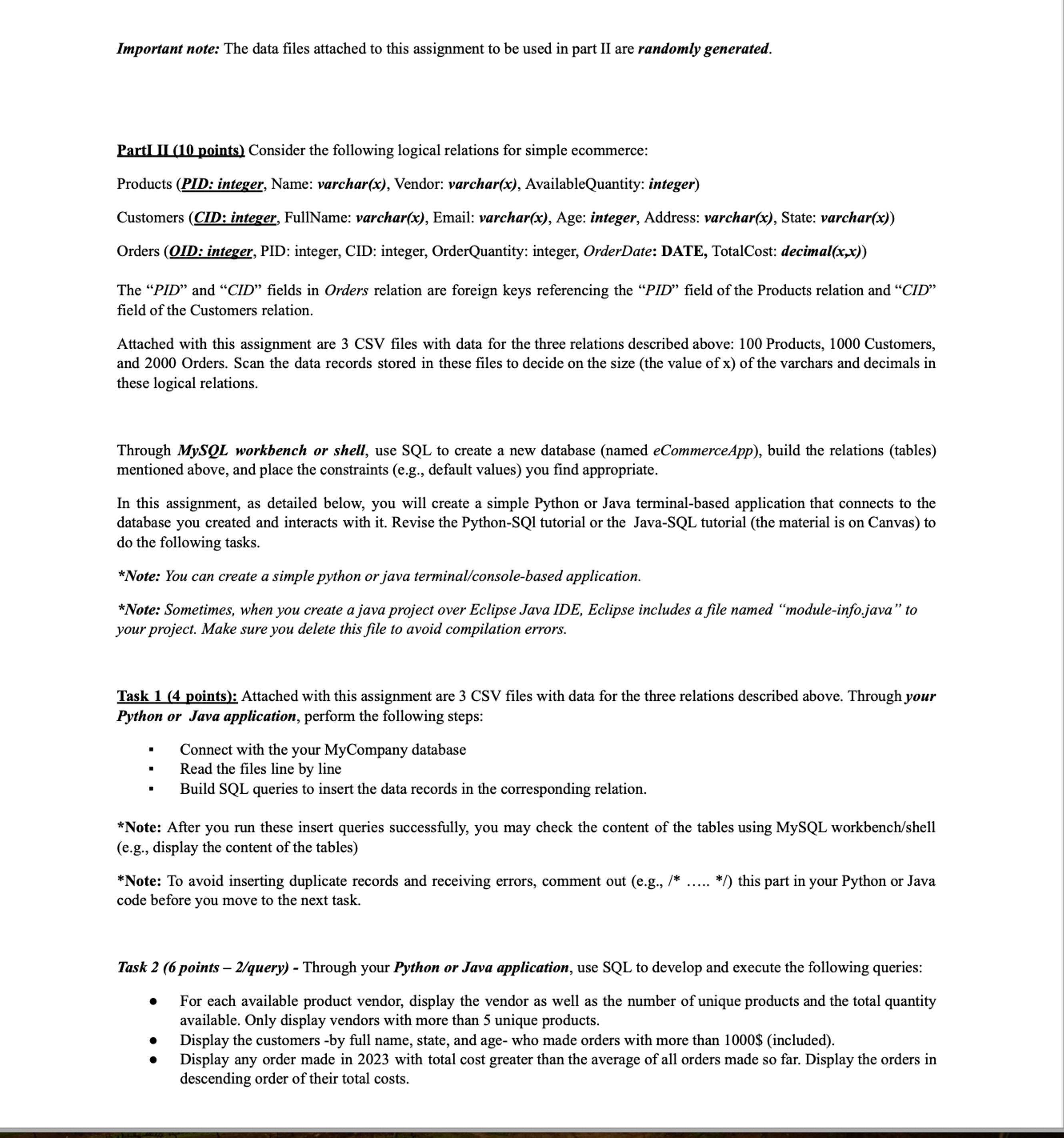 Solved Important note: The data files attached to this | Chegg.com