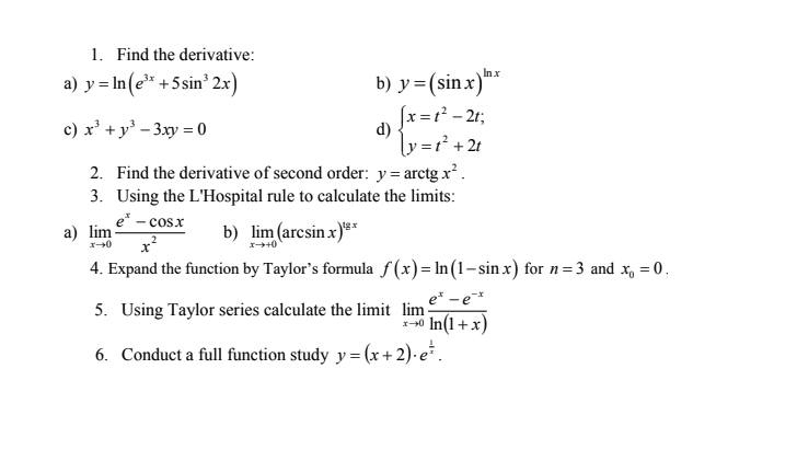 Solved Inx 1. Find the derivative: a) y = In (e* +5 sinº2x) | Chegg.com