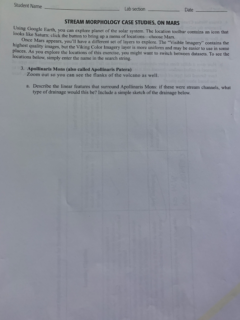 Solved Student Name - Lab section Date STREAM MORPHOLOGY | Chegg.com