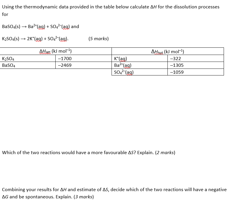 Solved Using the thermodynamic data provided in the table | Chegg.com