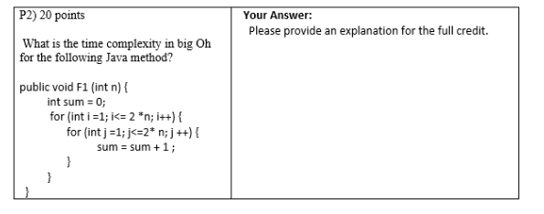Solved P2) 20 points Your Answer: Please provide an | Chegg.com