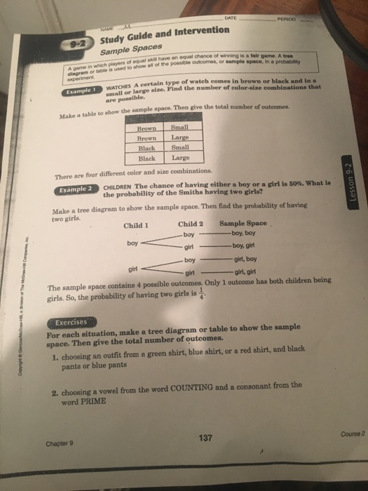 Solved Lesson 39 Represent Sample Spaces for Compound Events | Chegg.com
