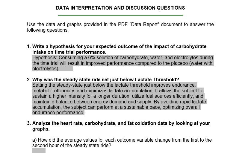 Solved DATA INTERPRETATION AND DISCUSSION QUESTIONS Use the | Chegg.com
