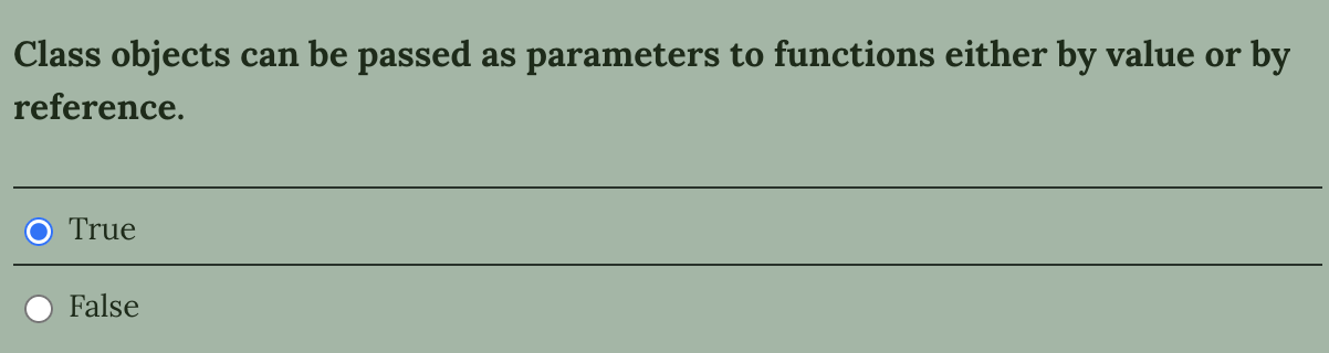 Solved Class objects can be passed as parameters to | Chegg.com