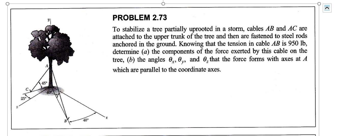 Solved PROBLEM 2.73 To stabilize a tree partially uprooted | Chegg.com