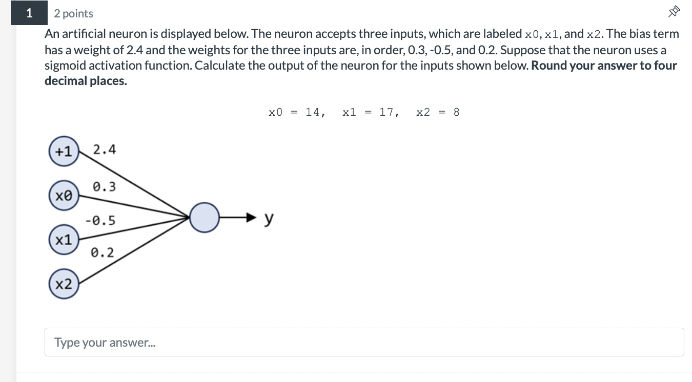 Solved An artificial neuron is displayed below. The neuron | Chegg.com