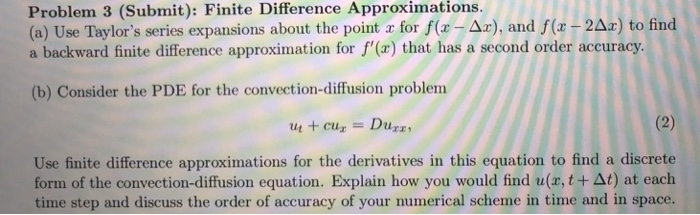 Solved Problem 3 (Submit): Finite Difference Approximations | Chegg.com