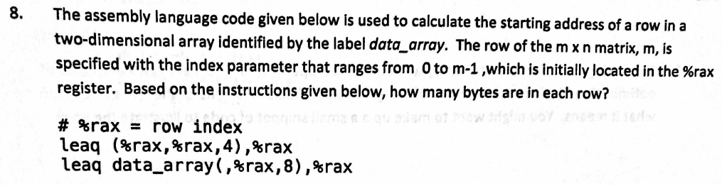 8. The assembly language code given below is used to | Chegg.com