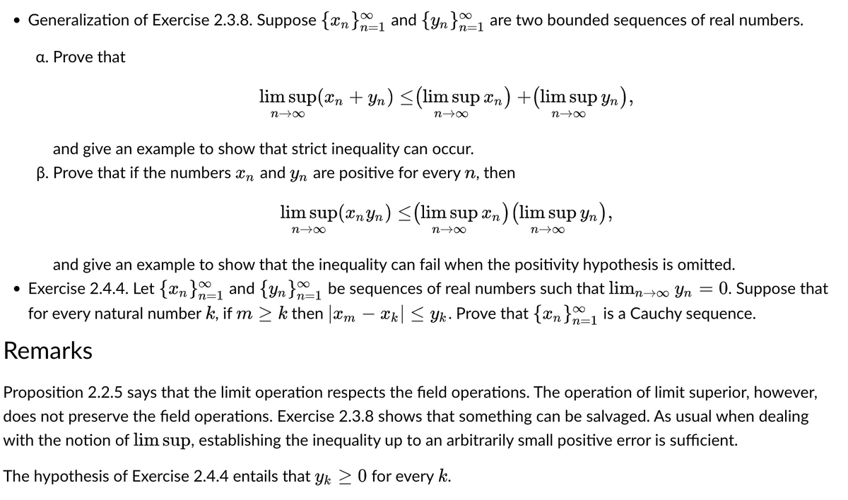 Solved - Generalization of Exercise 2.3.8. Suppose {xn}n=1∞ | Chegg.com