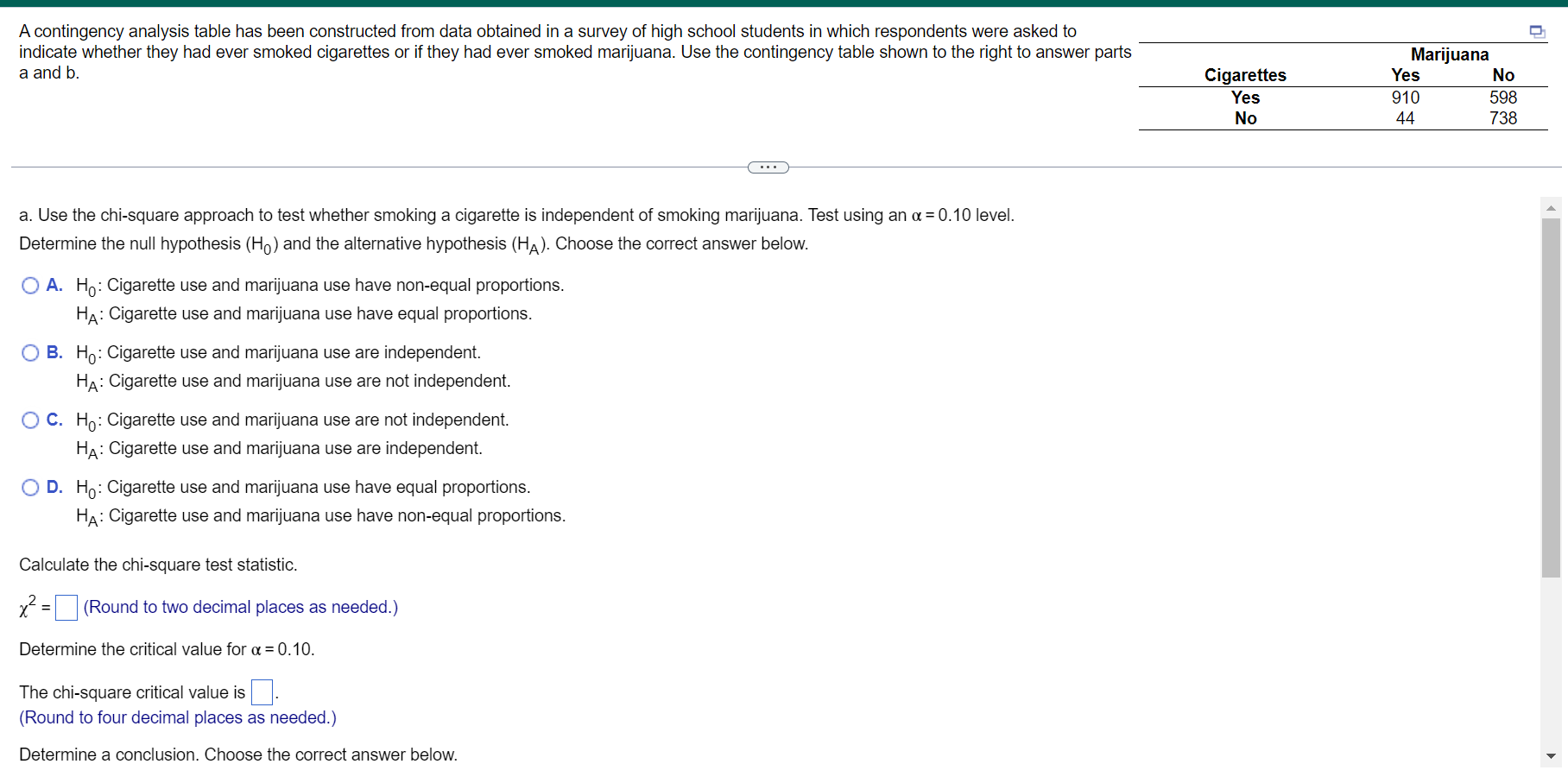 Solved A contingency analysis table has been constructed | Chegg.com