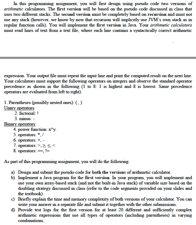 Two stacks: opStk holds operators Algorithm EvalExpo | Chegg.com