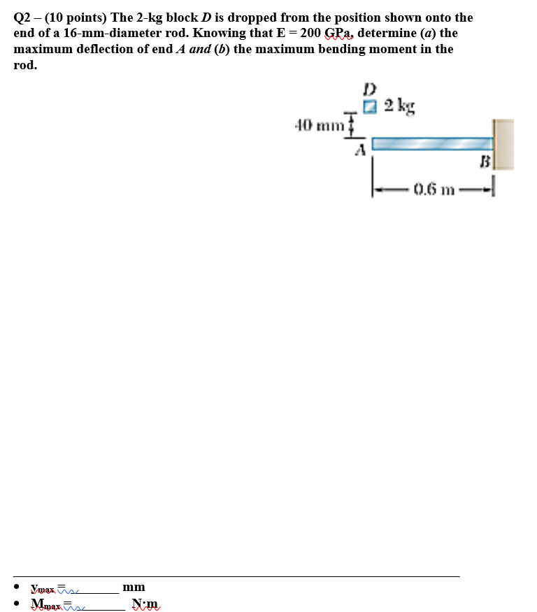 Solved Q2 - (10 points) The 2-kg block D is dropped from the | Chegg.com
