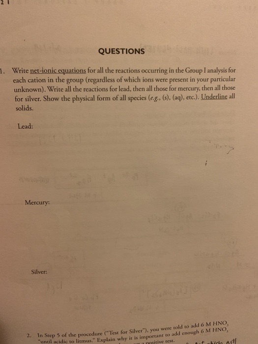 Solved QUESTIONS 1. Write net-ionic equations for all the | Chegg.com