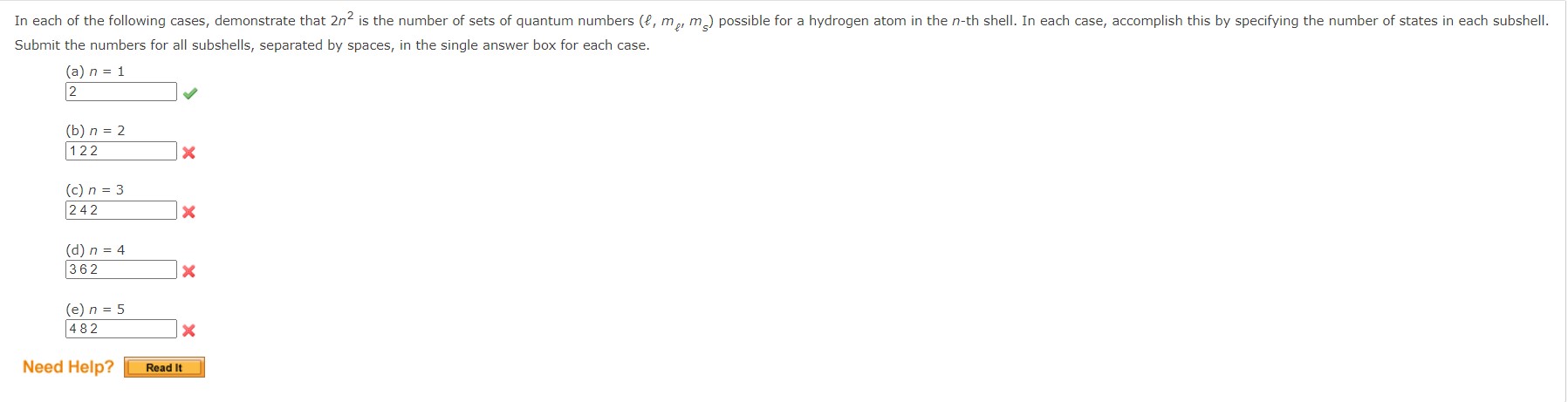 Solved Submit the numbers for all subshells, separated by | Chegg.com