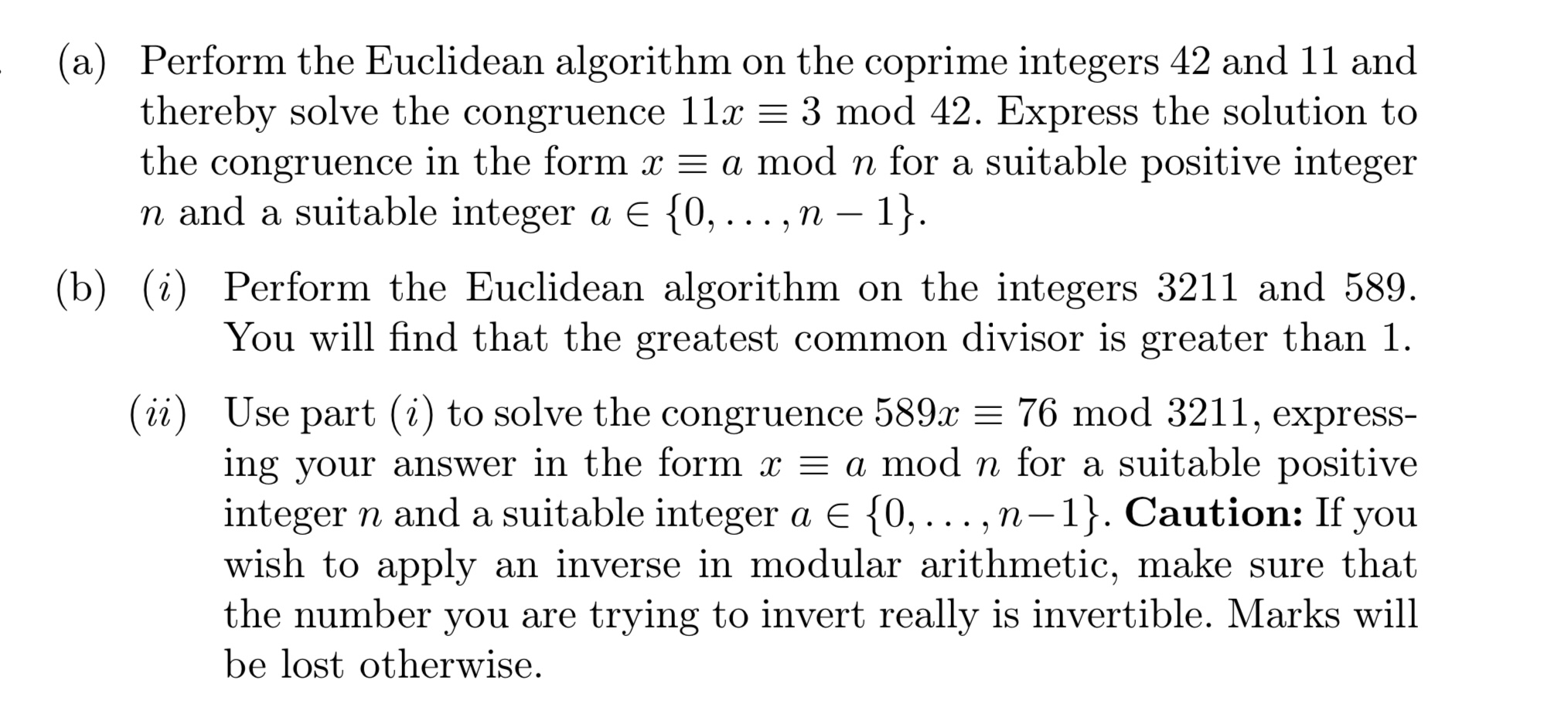 Solved (a) Perform the Euclidean algorithm on the coprime | Chegg.com