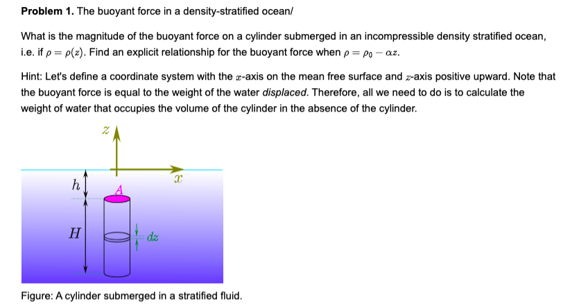 [Solved]: Problem 1. The buoyant force in a density-stratif