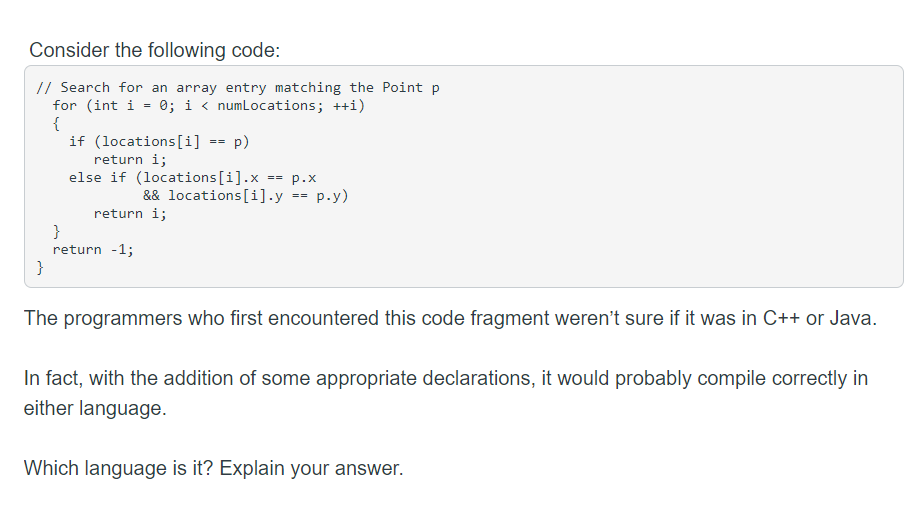 Solved Consider the following code: // Search for an array | Chegg.com