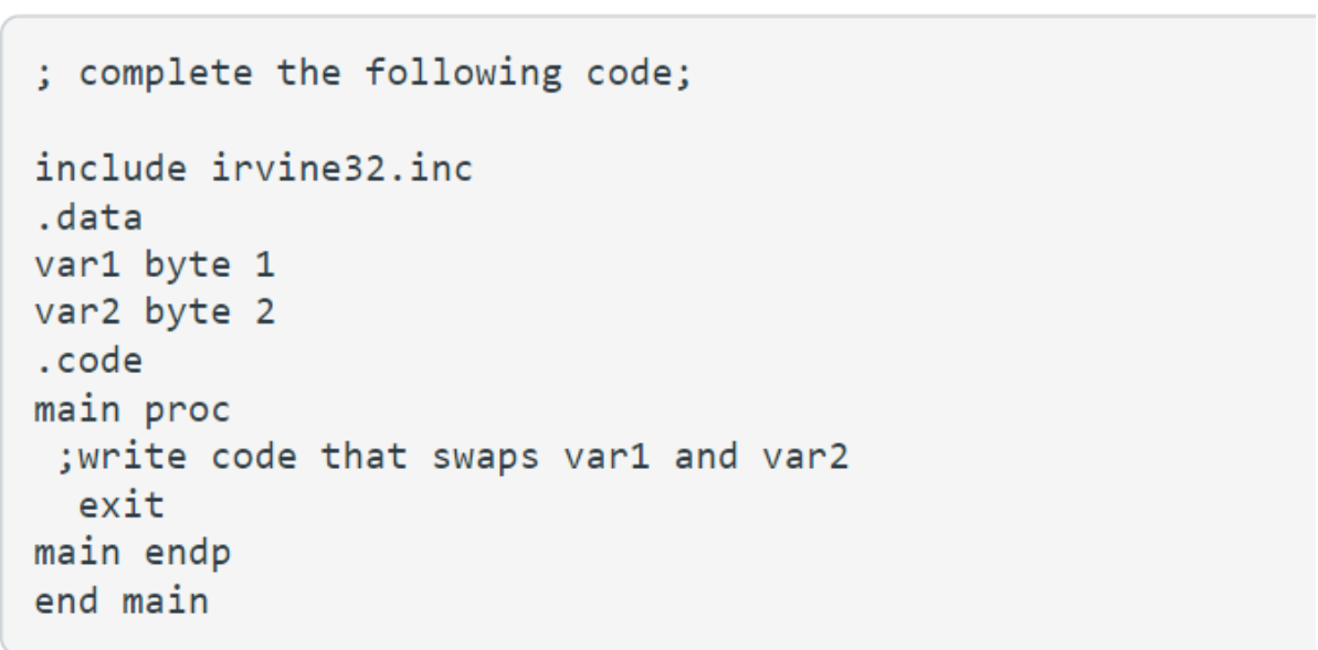 Solved ; complete the following code; include irvine32.inc | Chegg.com