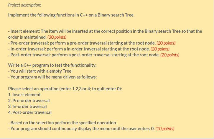 Solved Project description: Implement the following | Chegg.com
