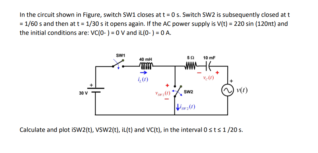 Solved In the circuit shown in Figure, switch SW1 closes at | Chegg.com