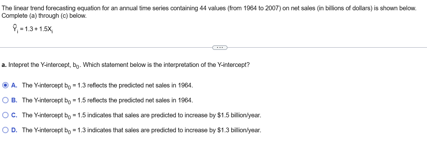 Solved The linear trend forecasting equation for an annual | Chegg.com