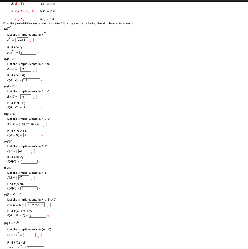Solved A: E1, ES P(A) = 0.4 B: E2, E3, E4, E5 P(B) = 0.8 C: | Chegg.com