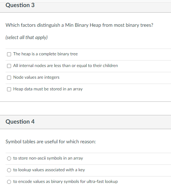 Solved Which factors distinguish a Min Binary Heap from most | Chegg.com