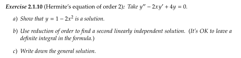 Solved Exercise 2.1.10 (Hermite's equation of order 2): Take | Chegg.com