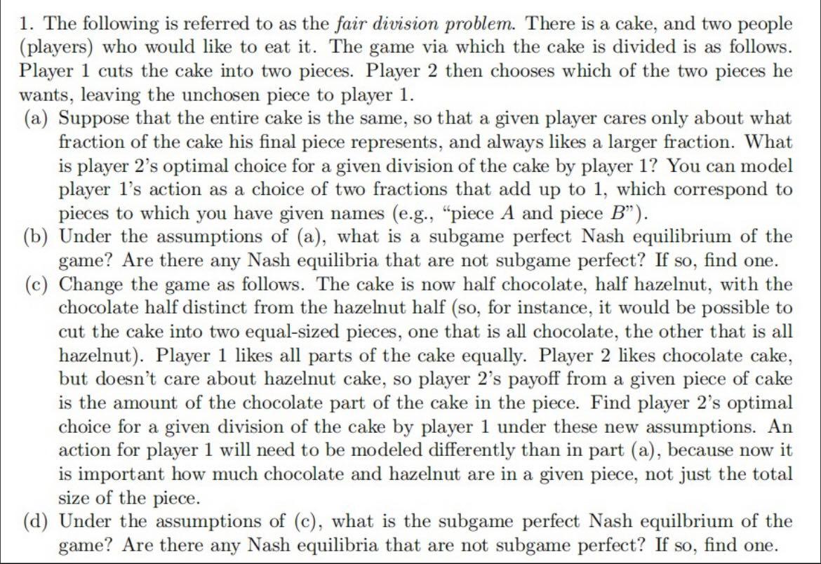 1. The following is referred to as the fair division | Chegg.com