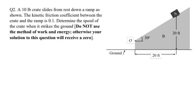 [Solved]: Q2. A 10 lb crate slides from rest down a ramp a
