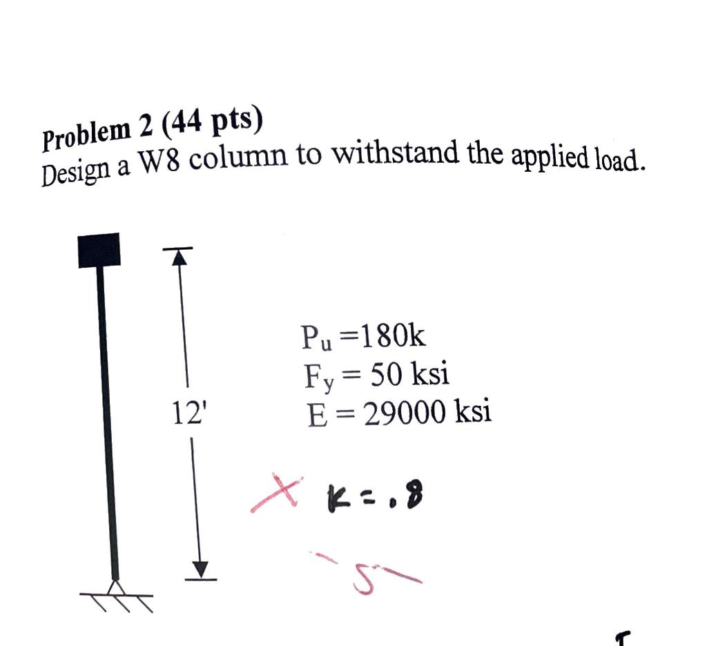 Solved Problem 2 (44 pts) Design a W8 column to withstand | Chegg.com