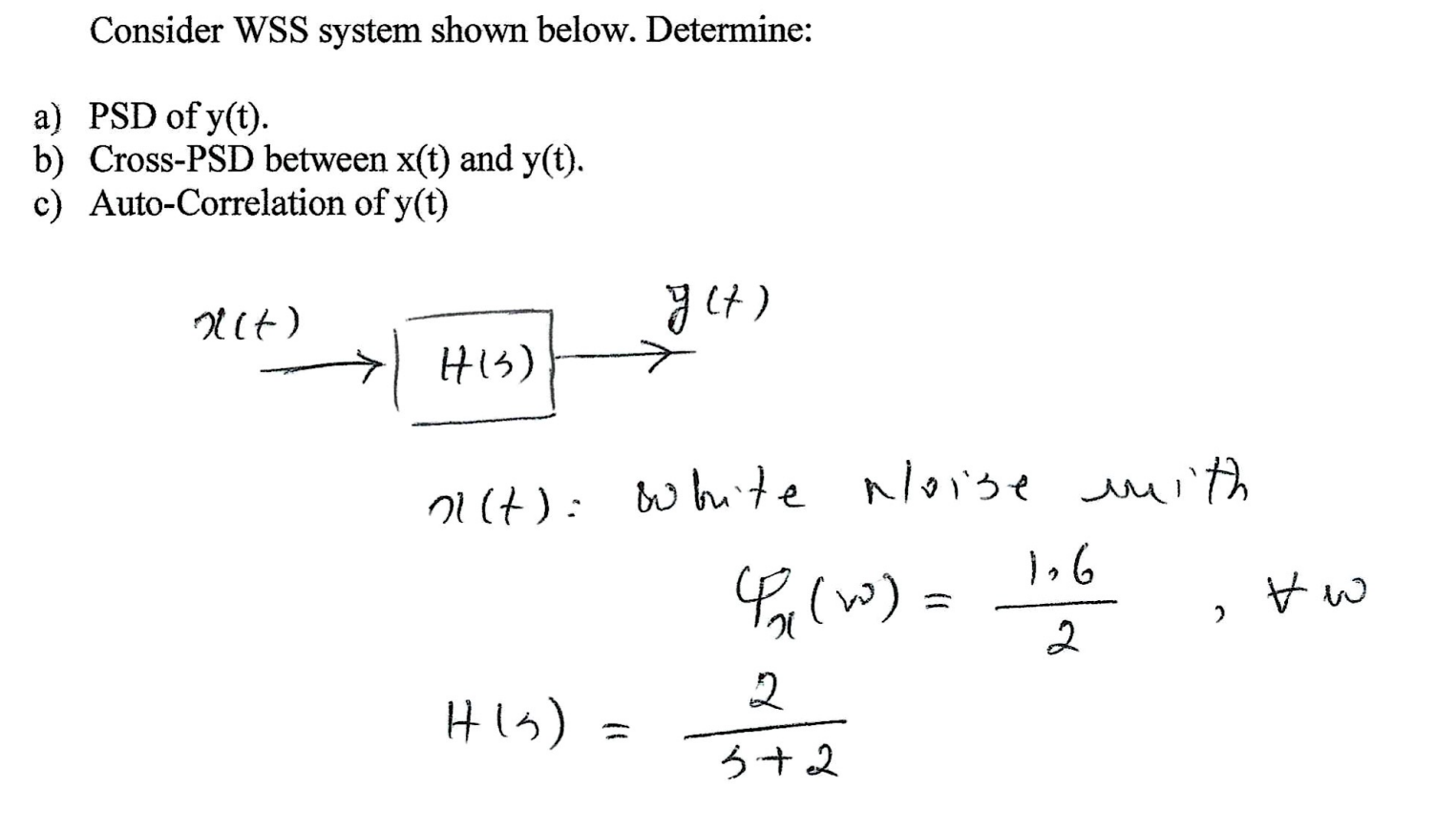 Solved Consider WSS system shown below. Determine: a) PSD of | Chegg.com