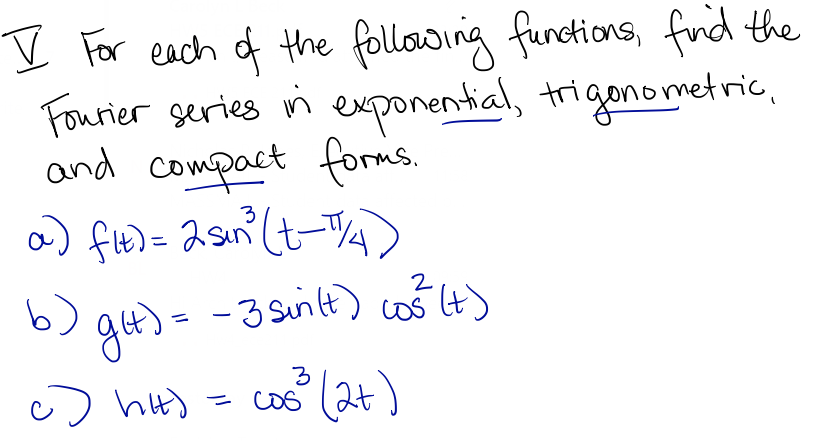 Solved V For each of the following functions, find the | Chegg.com