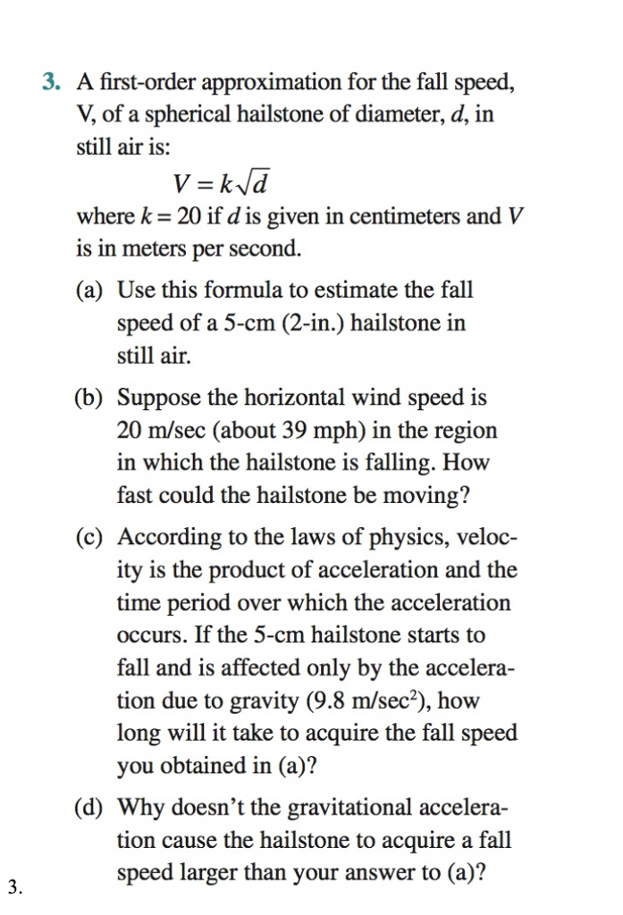 Solved 3. A first-order approximation for the fall speed, V, | Chegg.com