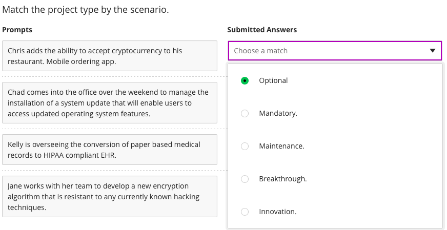 Solved Match the project type by the scenario. Prompts | Chegg.com