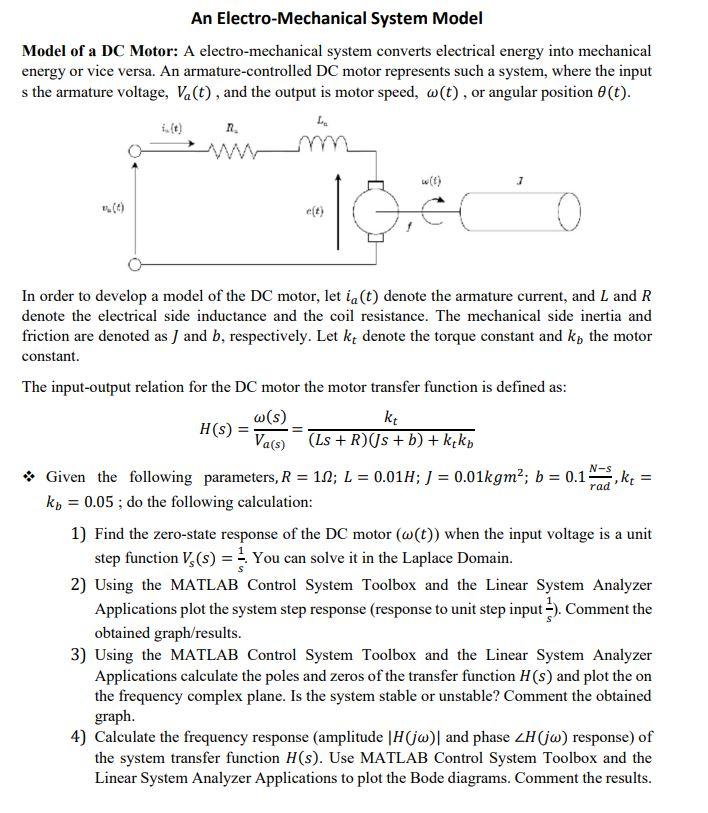 Solved An Electro-Mechanical System Model Model of a DC | Chegg.com