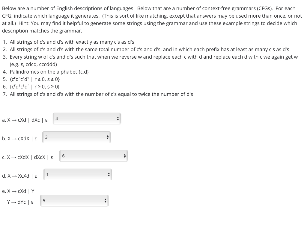 Solved Below are a number of English descriptions of | Chegg.com