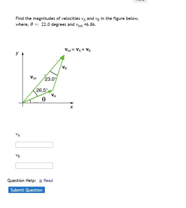 Solved Find the magnitudes of velocities VA and vg in the | Chegg.com