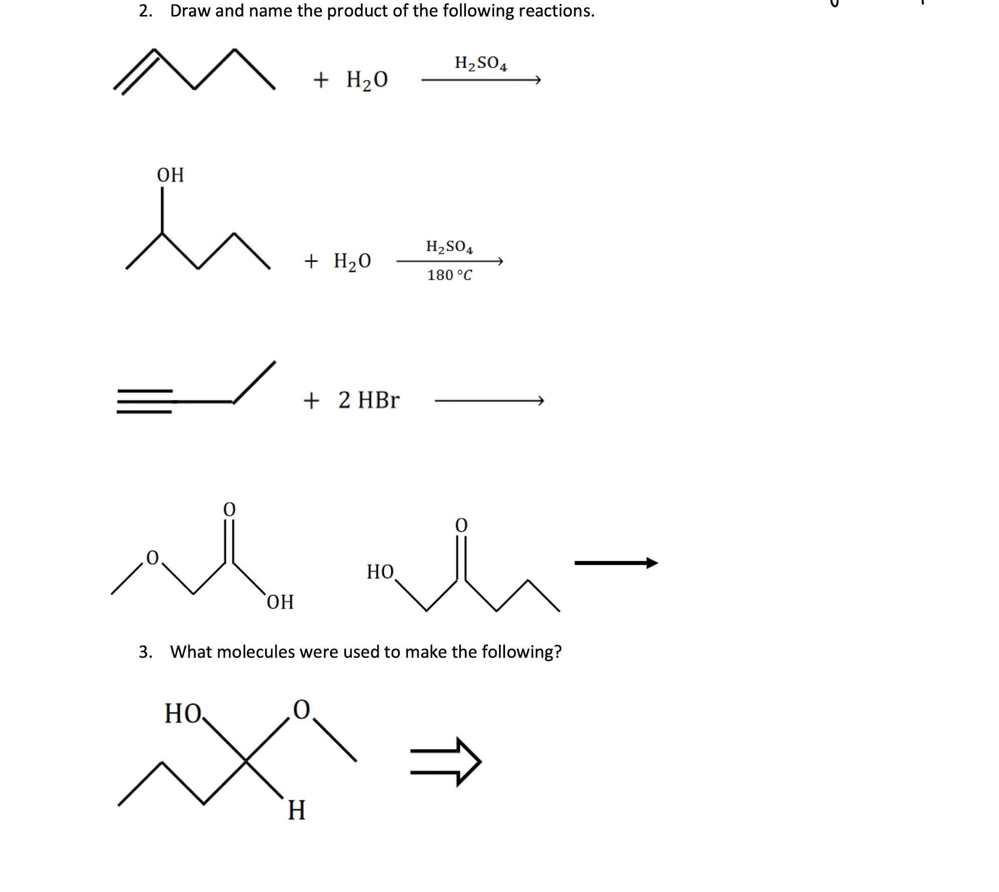 draw and name the product of the following reactions | Chegg.com