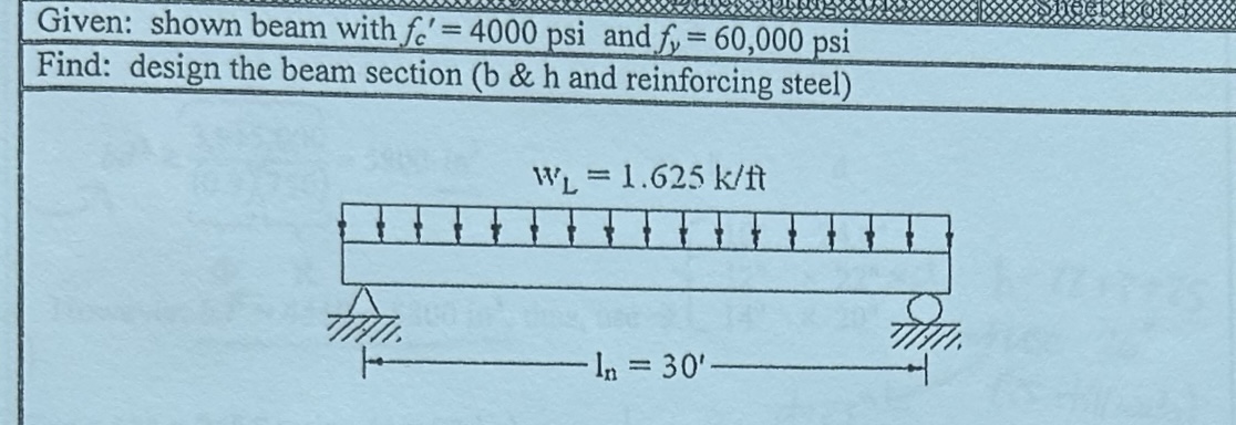 Solved Re-design the beam using fc' = 3000 ﻿psi and p0.0075 | Chegg.com