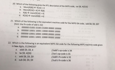 Solved 20. Which of the following gives the RTL description | Chegg.com