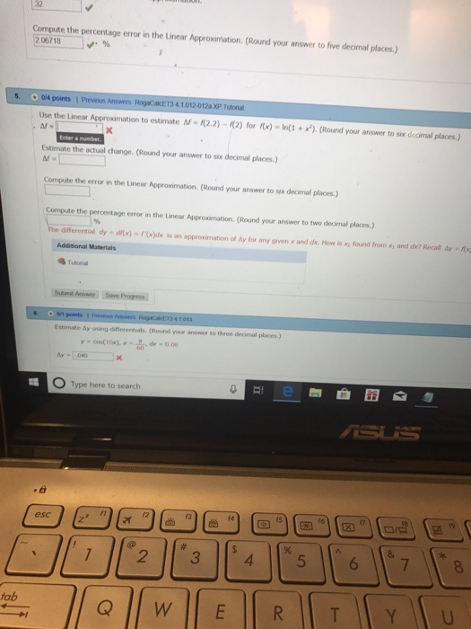 Solved 32 Compute the percentage error in the Linear | Chegg.com