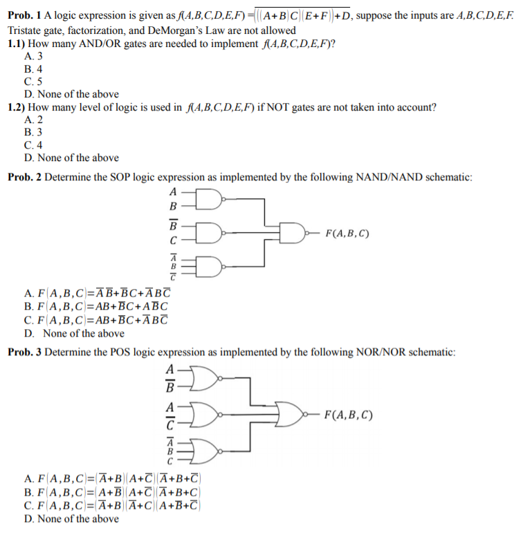 Solved Prob. 1 A logic expression is given as f(A,B,C,D,E,F) | Chegg.com