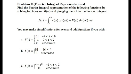 Solved Problem 2 (Fourier Integral Representations) Find the | Chegg.com