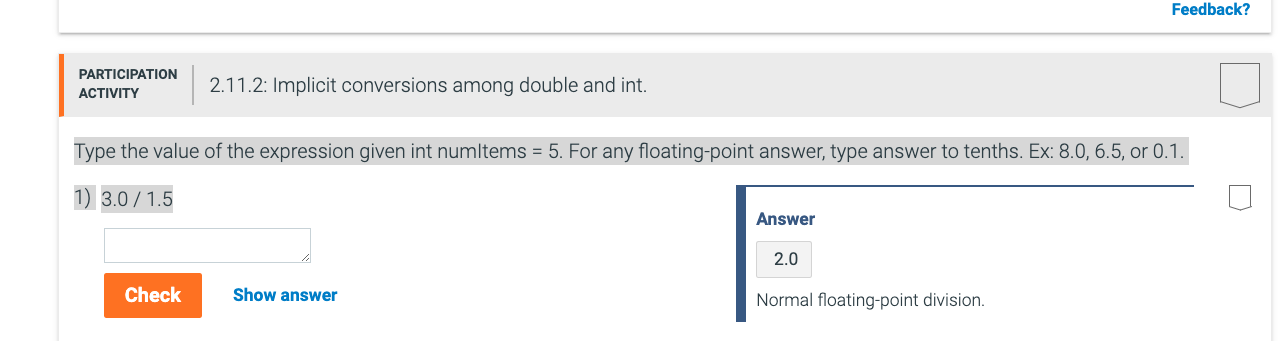 Solved Type the value of the expression given int numItems = | Chegg.com