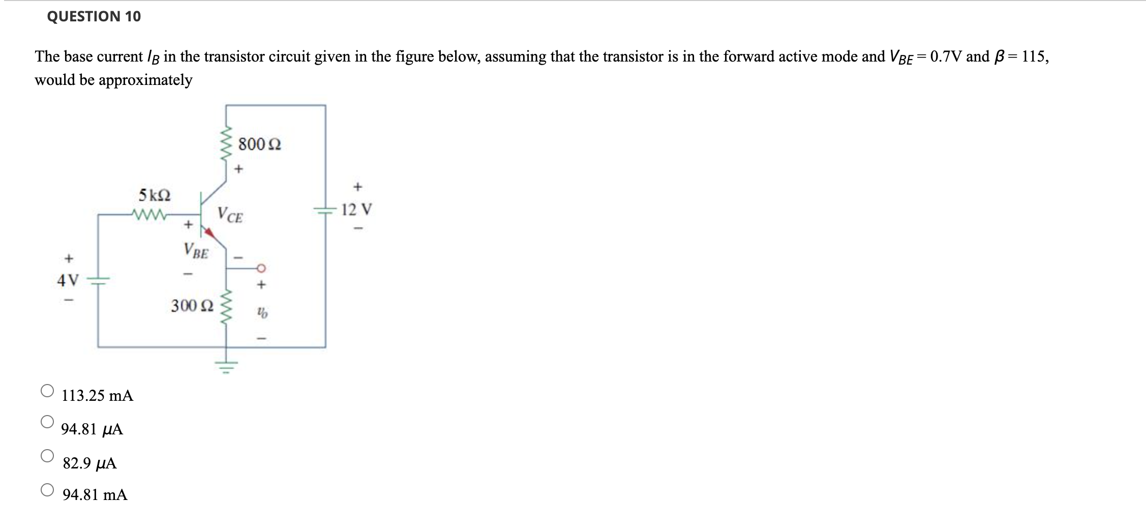 Solved The base current IB in the transistor circuit given | Chegg.com